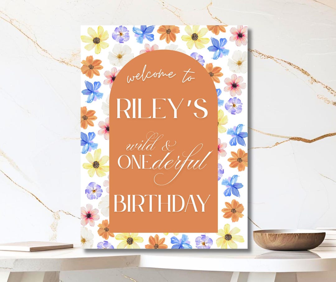 Wild and Onederful Orange Floral Party Poster Girl First Birthday Canva ...