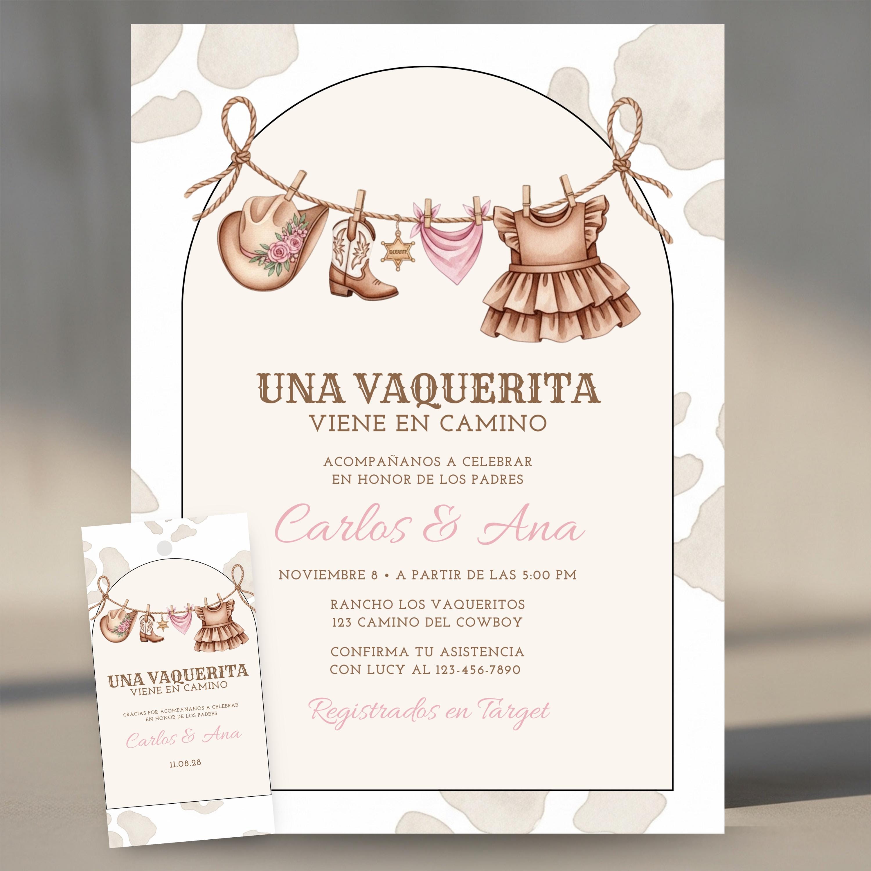 Una Vaquerita Viene En Camino | Baby Shower Invitation Cowgirl Spanish ...