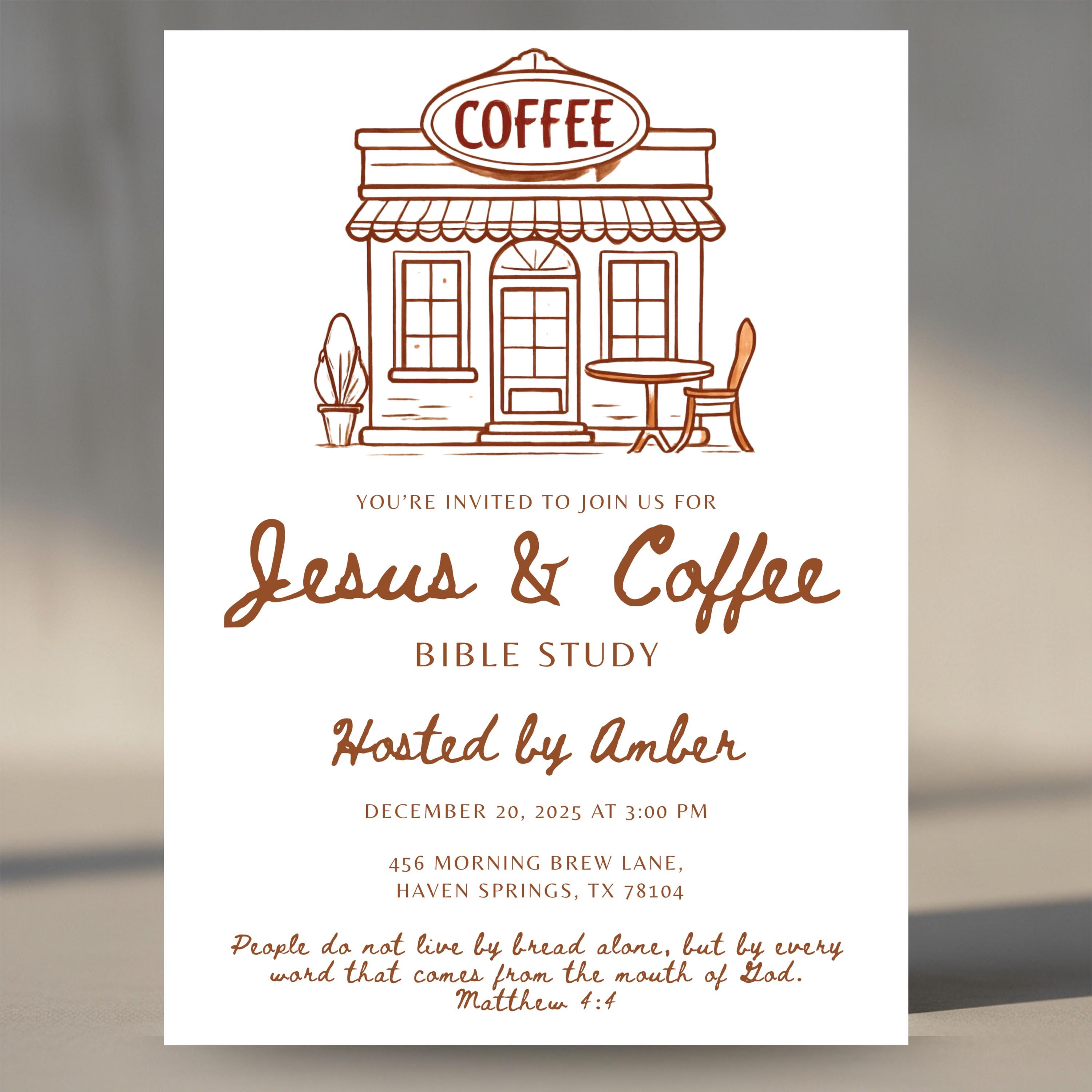 Jesus and Coffee Bible Study Invitation | Faith Invitation | Editable ...