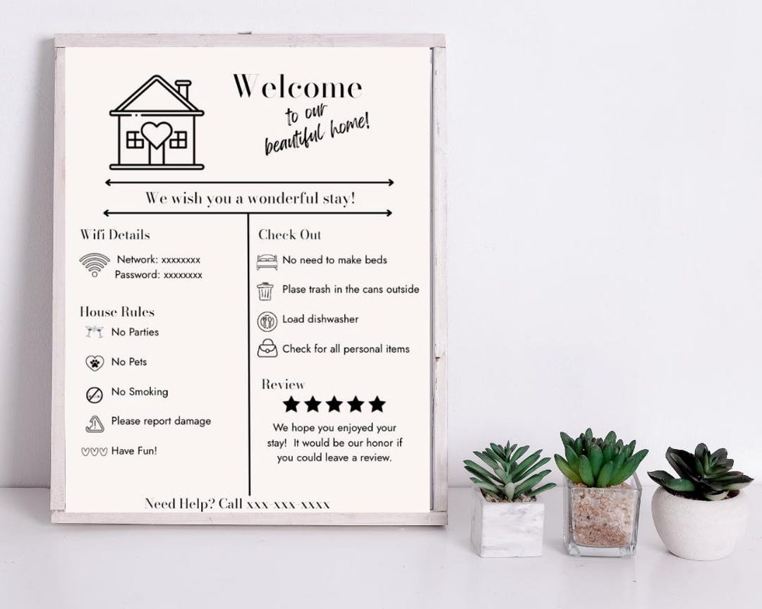 Editable Airbnb Welcome Sign Template: Wifi, House Rules Canva ...