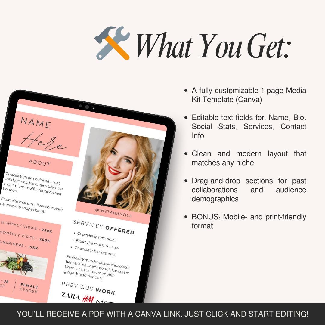 Personal Brand Media Kit Template for Canva | Influencer and Blogger ...