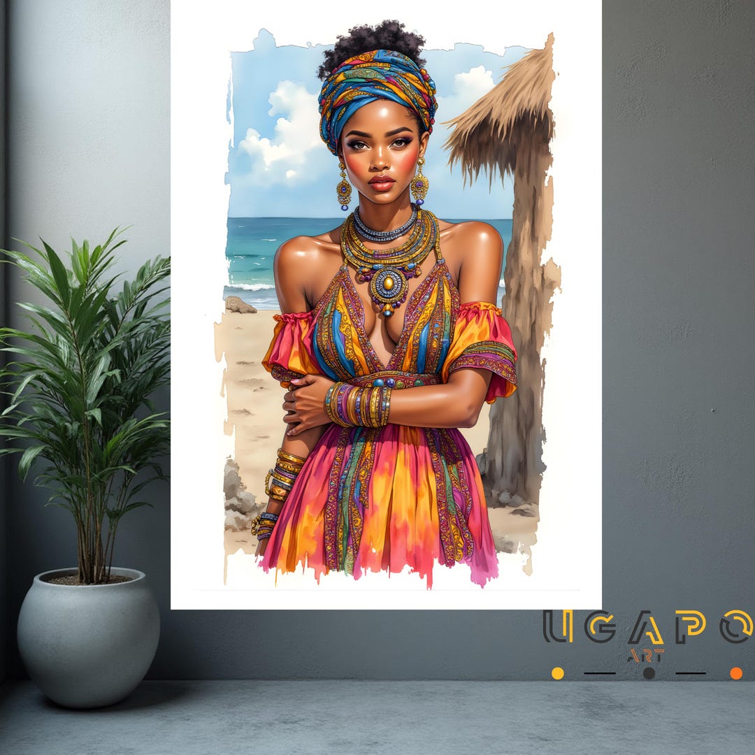 African Art Print, Woman Portrait ,vibrant Traditional Dress Floral ...