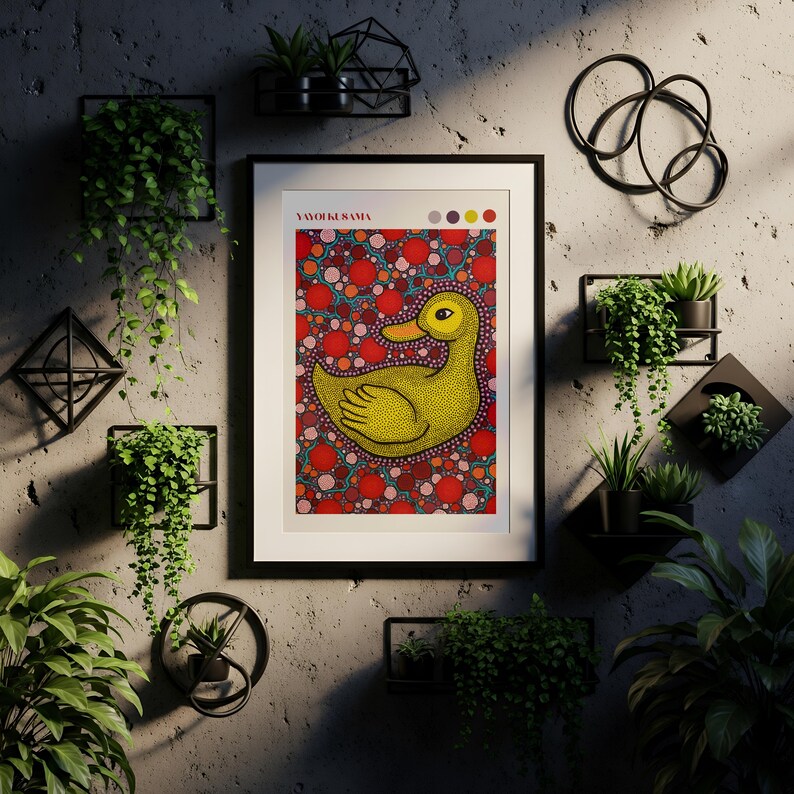 Yayoi Kusama Inspired Duck Wall Art, Abstract Polka Dot Bird Print ...