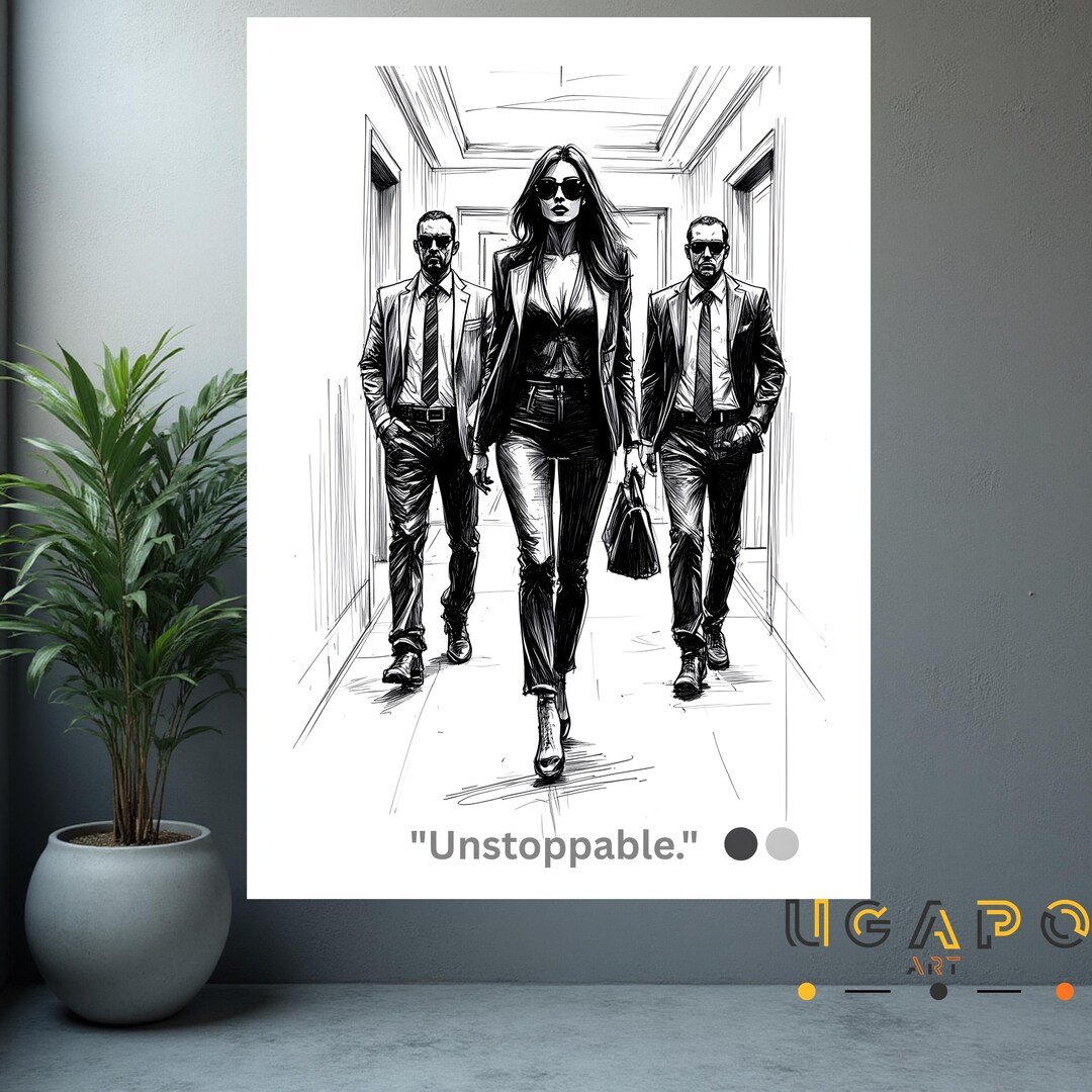Noir Spy Art Print -"unstoppable"- Minimalist Secret Agent Sketch Wall ...