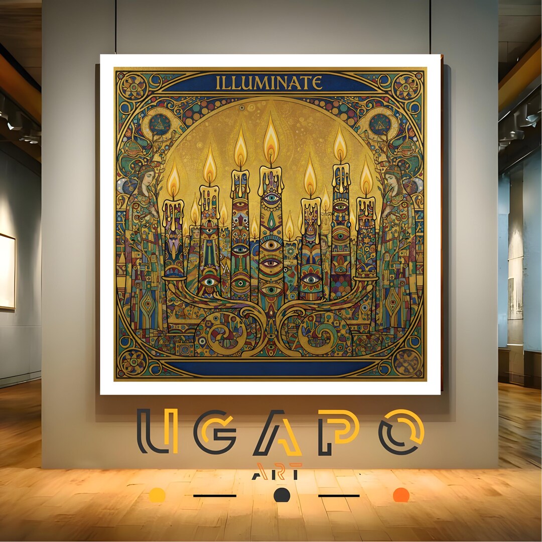 Gustav Klimt Inspired ILLUMINATE Art Nouveau Menorah Print, Gold ...