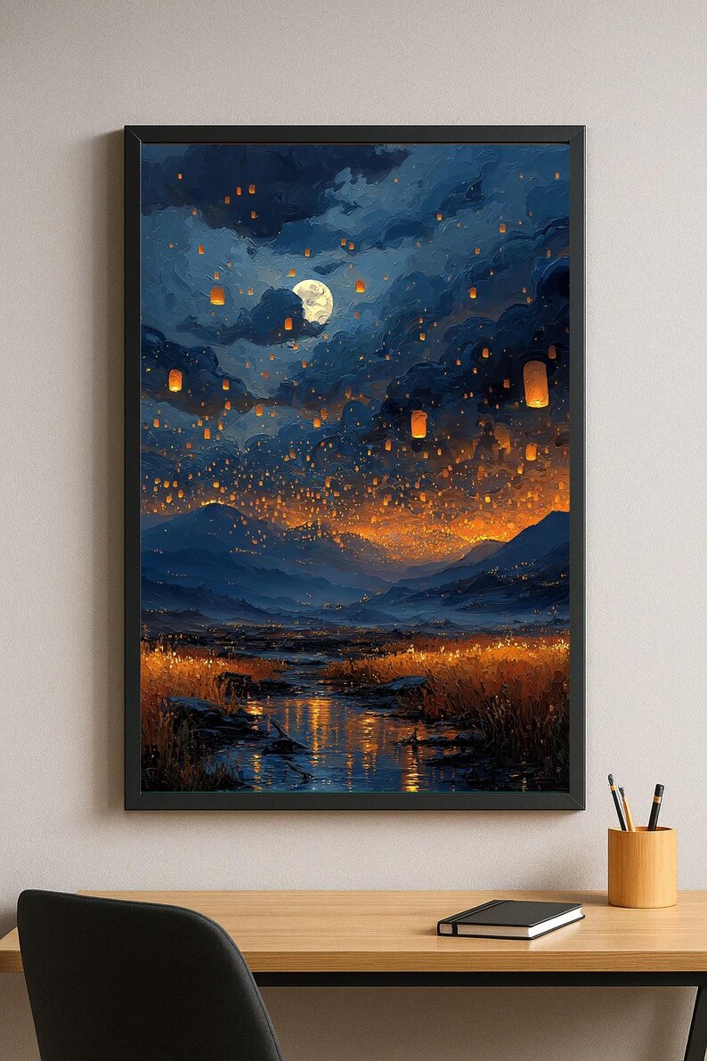 Moon Lanterns Digital Art for Bedroom (digital Download) - Etsy