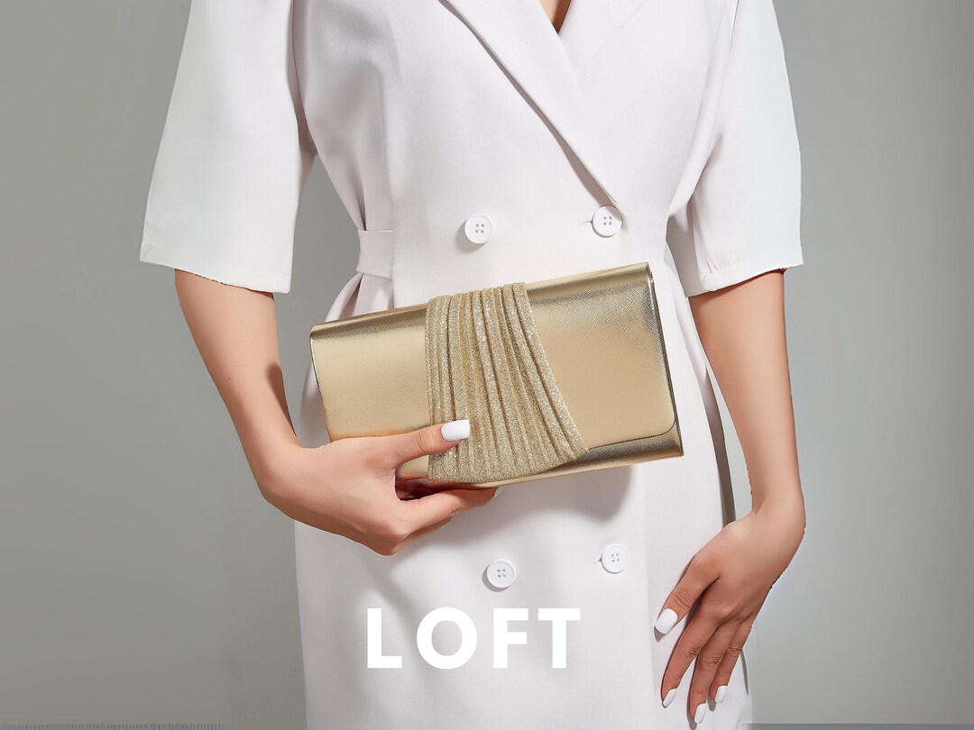 Elegant Gold Evening Clutch Purse With Glitter Pleat Detail, Formal ...