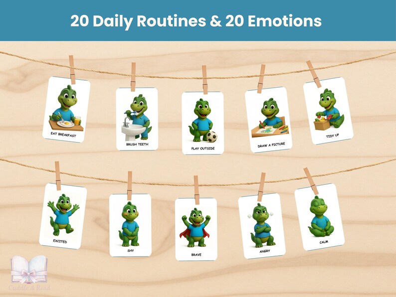 Dinosaur Daily Routine & Emotions Flashcards | 40 Printable Cards for ...