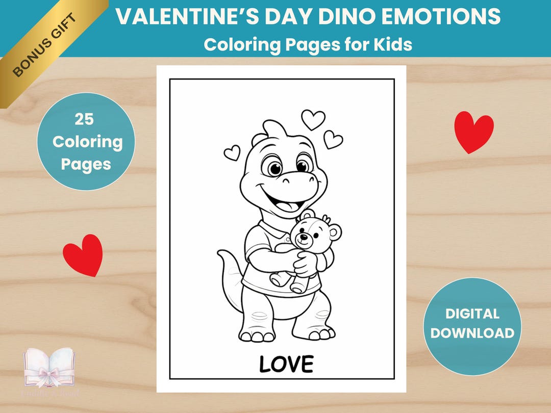 Valentine Dino Coloring Pages for Kids – Emotions & Feelings Activity ...