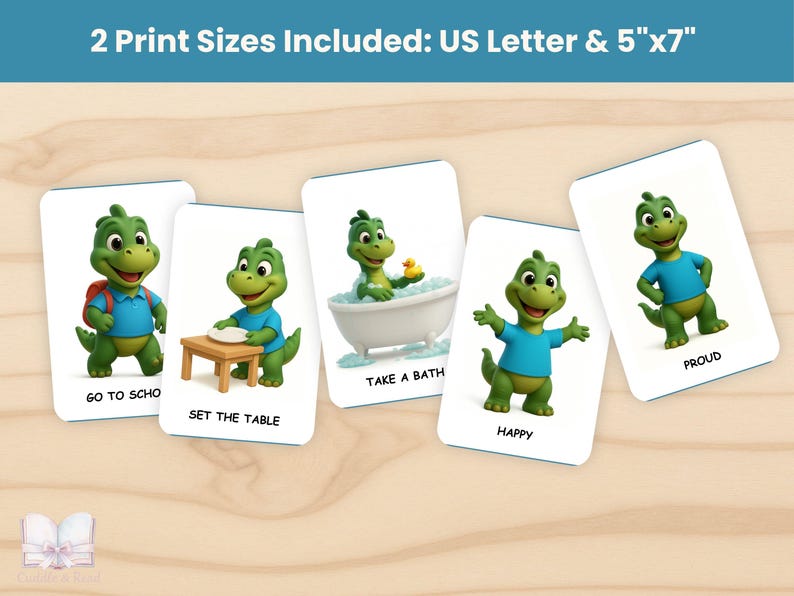 Dinosaur Daily Routine & Emotions Flashcards | 40 Printable Cards for ...
