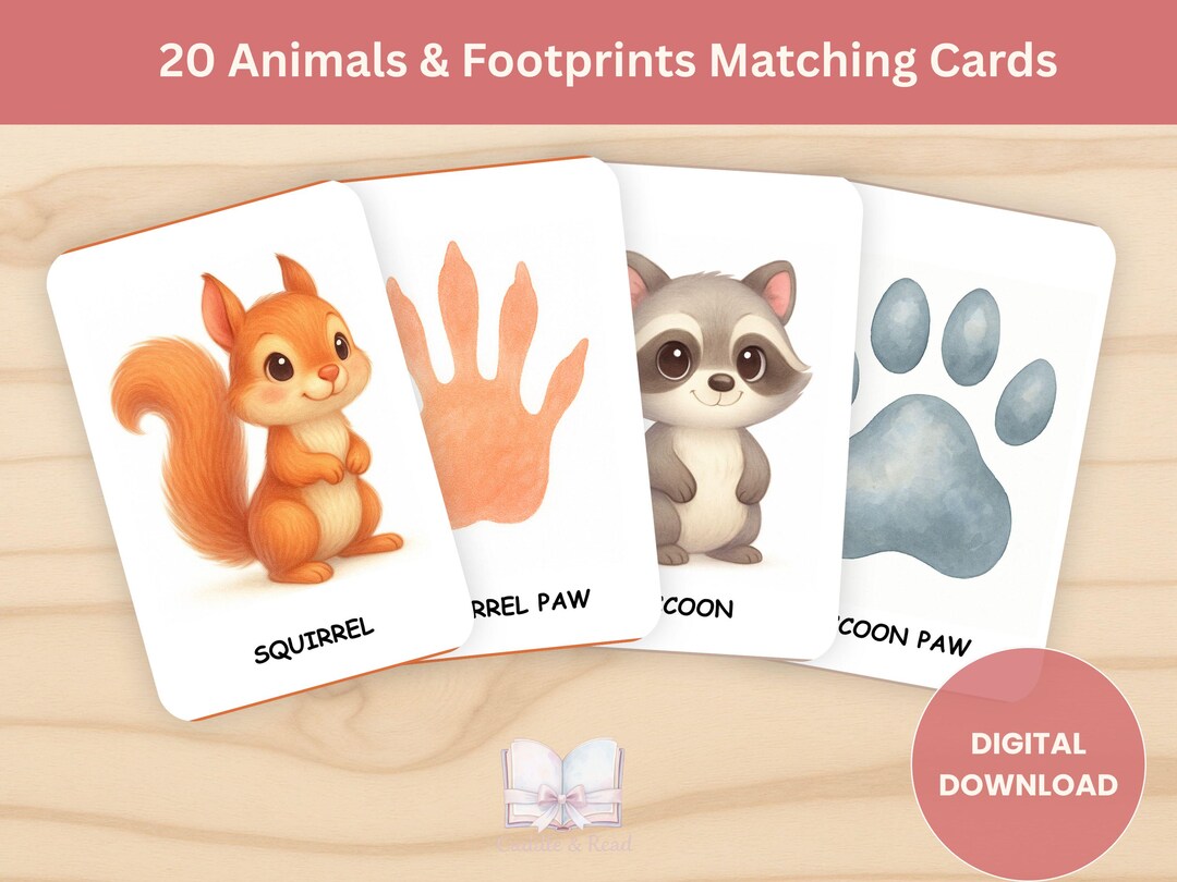 Animals & Footprints Matching Cards | 20 Printable Montessori Cards ...