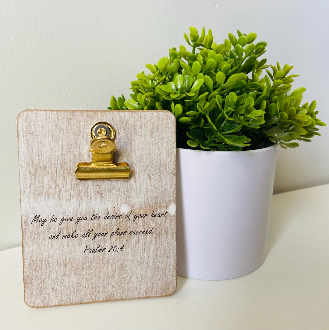 Mini Wood Clipboard Bible Verse Sign – Psalm 20:4 Scripture Desk Decor ...