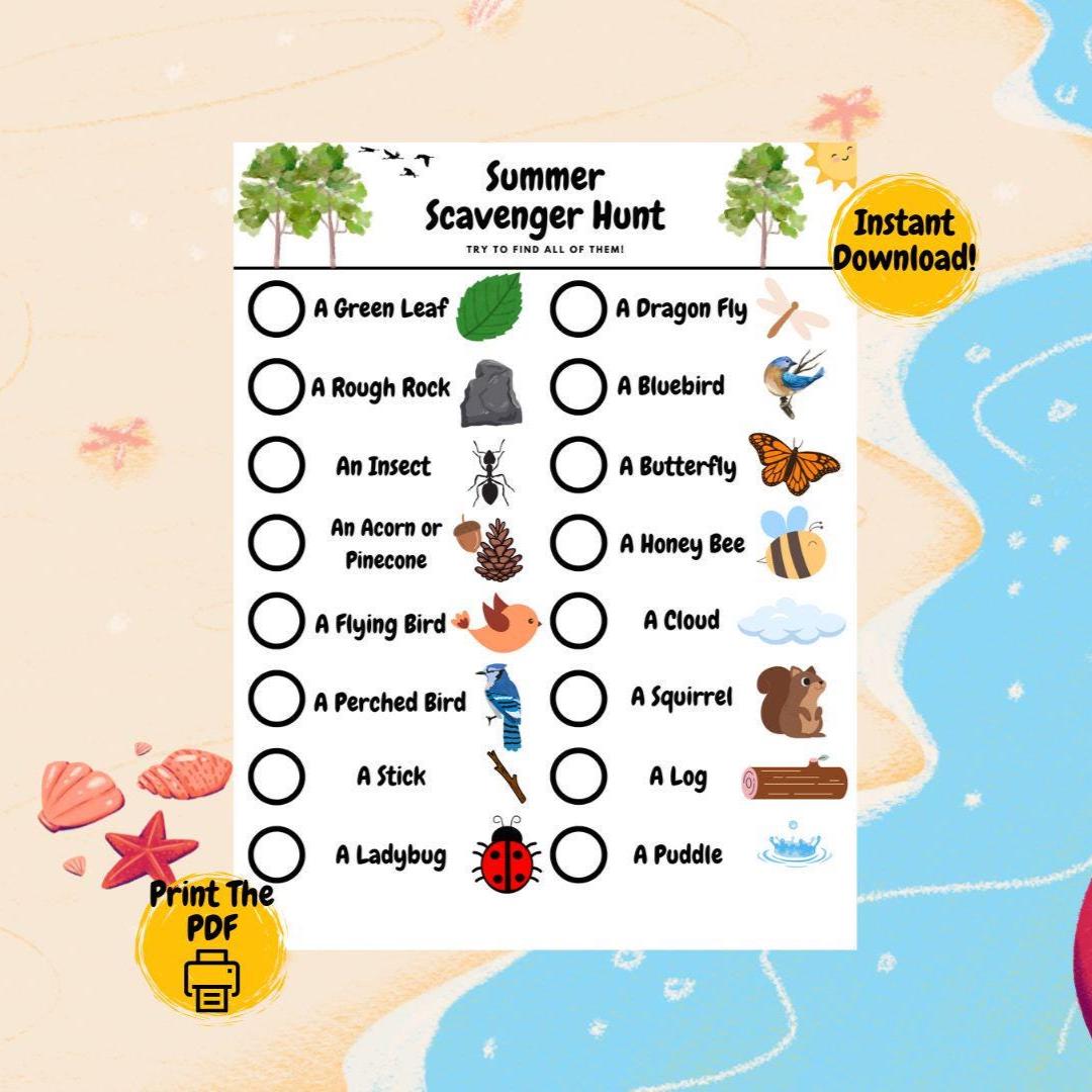Summer Scavenger Hunt Printable – Outdoor Nature Walk Activity for Kids ...