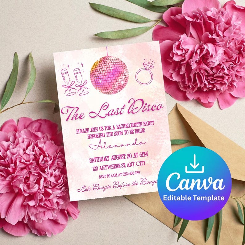 Last Disco Bachelorette Party Invitation: 70s Retro Theme (digital ...
