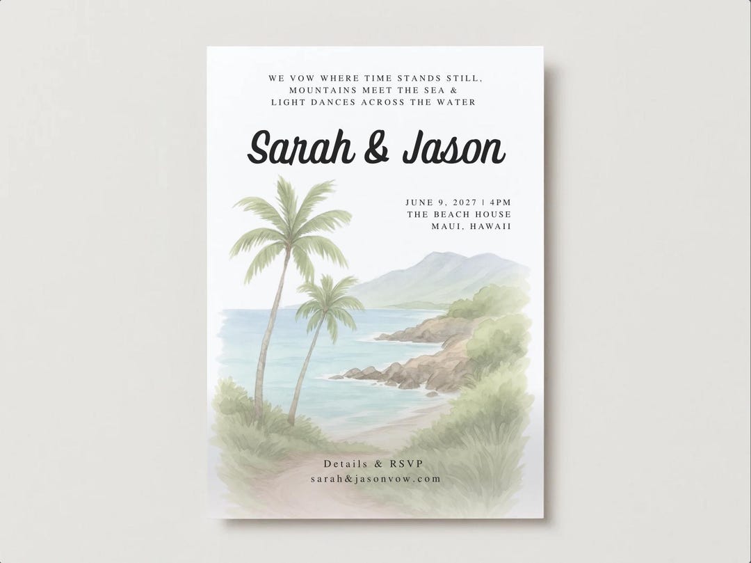 Maui Wedding Invitation Template: Tropical Beach Design (digital ...