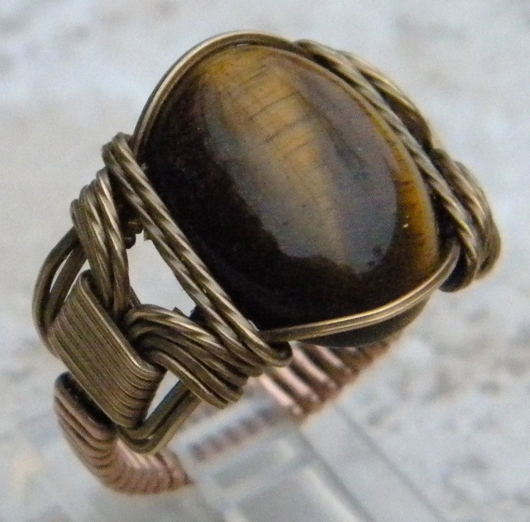 Tiger's Eye Ring, Tiger's Eye Vintage Copper Ring, Tigers Eye Gemstone ...