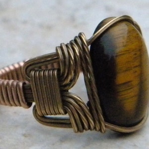 Tiger's Eye Ring, Tiger's Eye Vintage Copper Ring, Tigers Eye Gemstone ...