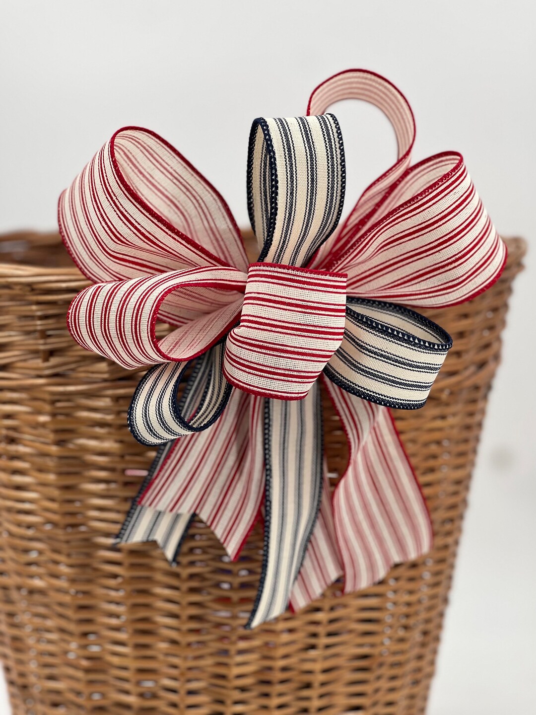 Pinstripe Bow | Bow for Decorating | Bow for Wreath | Pre-made Bow ...