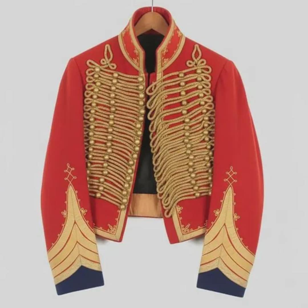 Men’s Military Dolman Hussar Jacket Red Napoleonic Uniform Tunic ...