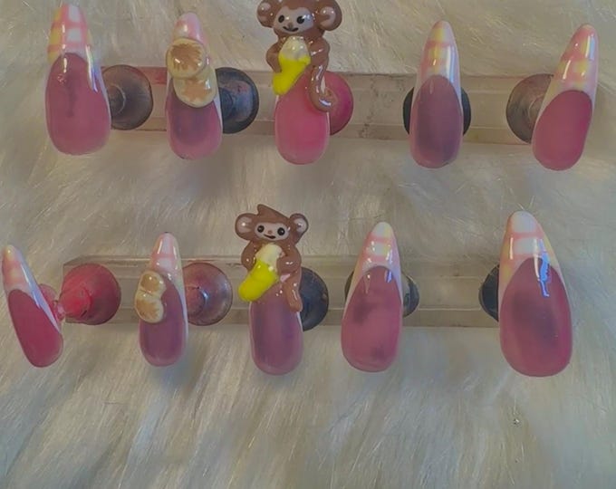 3D Monkey Press-on Nails: Playful Banana Nail Art - Etsy Canada