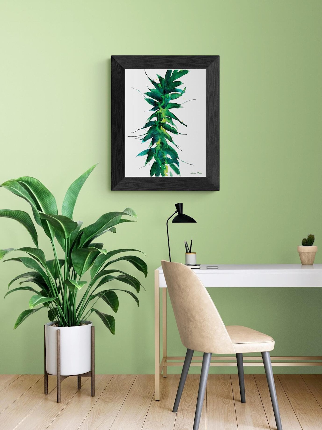 Digital Maile Leaf Lei Watercolor Painting Download, Wall Decor ...