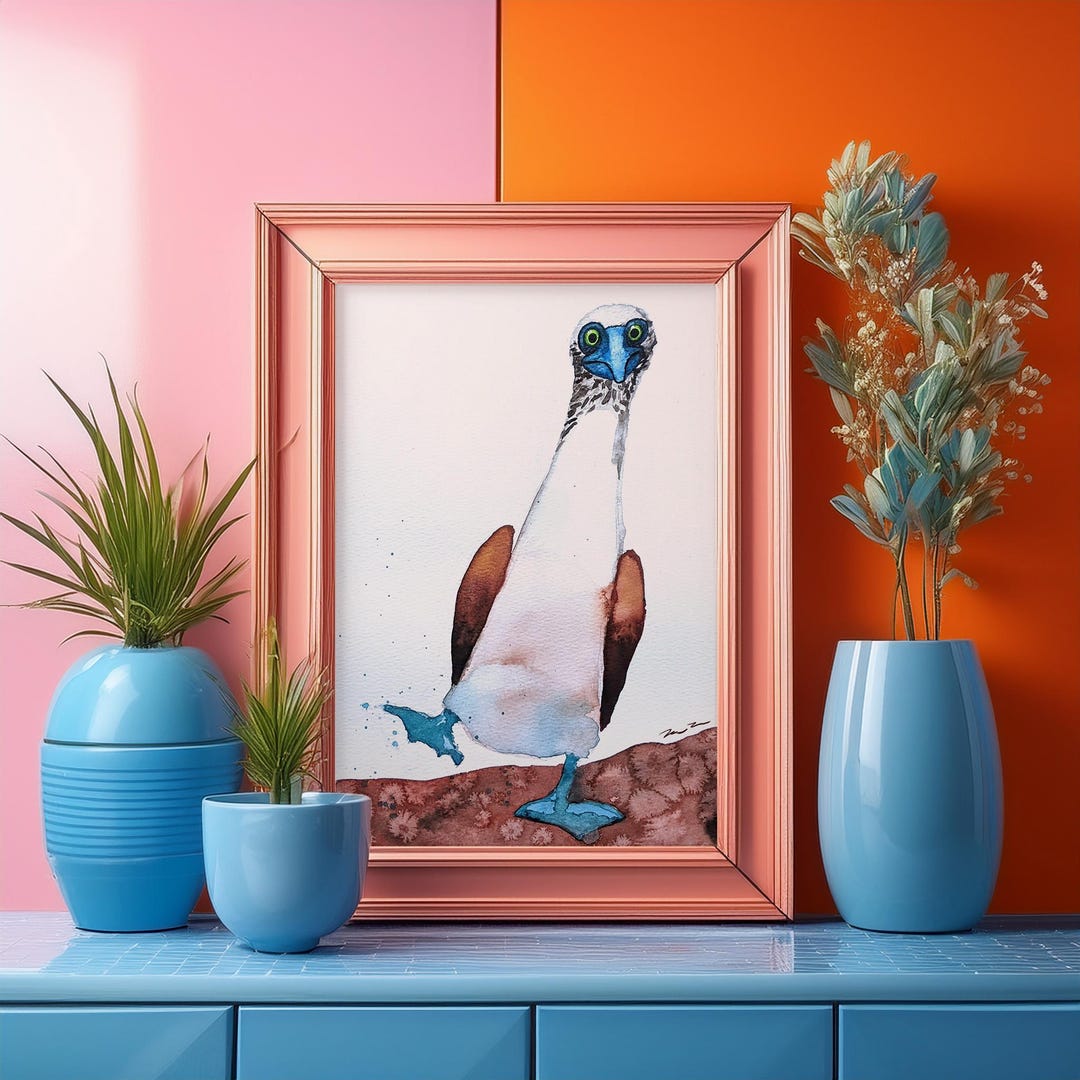 Blue-footed Booby Watercolor Art Print – Quirky Bird Lover Gift, Ocean ...
