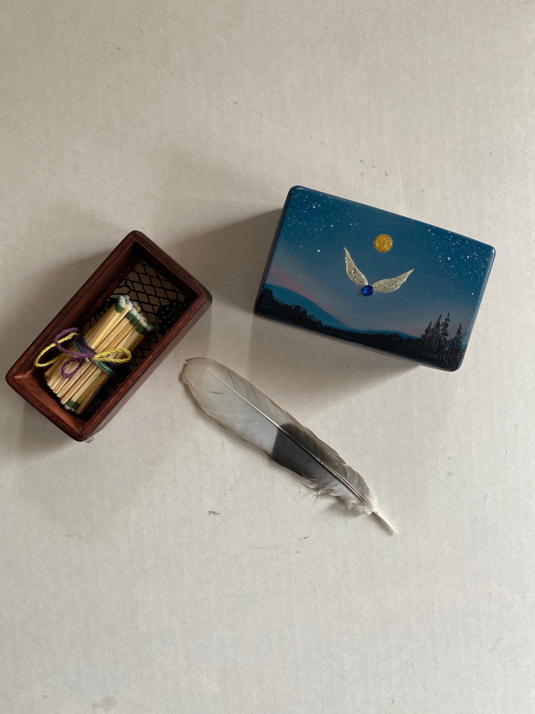 Golden Moon Small Wooden Hand Painted Matchbox Small 4x2 - Etsy