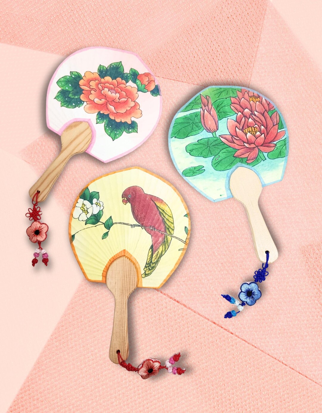 Korean Fan Set of 3 – Printed From Original Hand-painted Art | Hanji ...