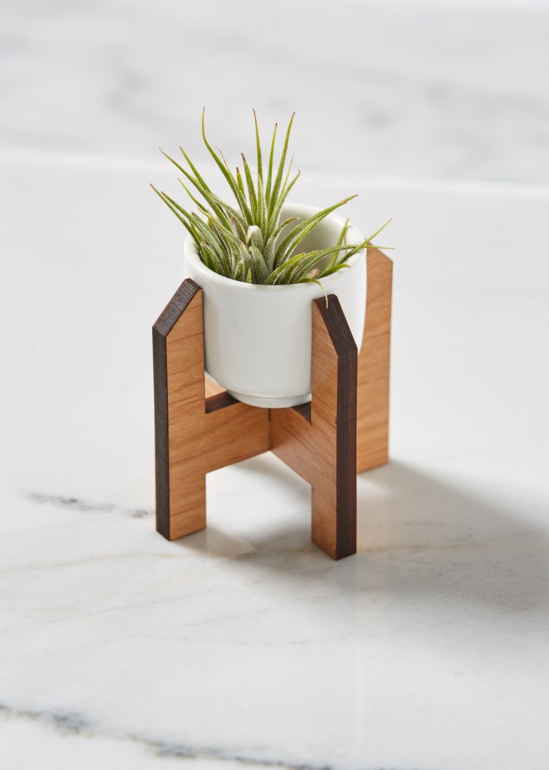 Minimalist Mini Planter / Ceramic Wood Modern Plant Stand | Etsy
