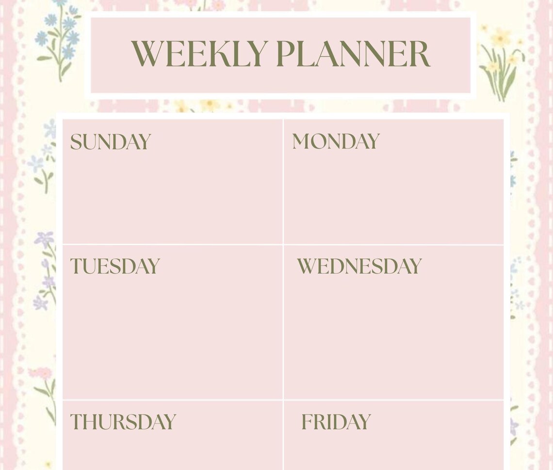 Cute Floral Weekly Planner Template Quilted - Etsy