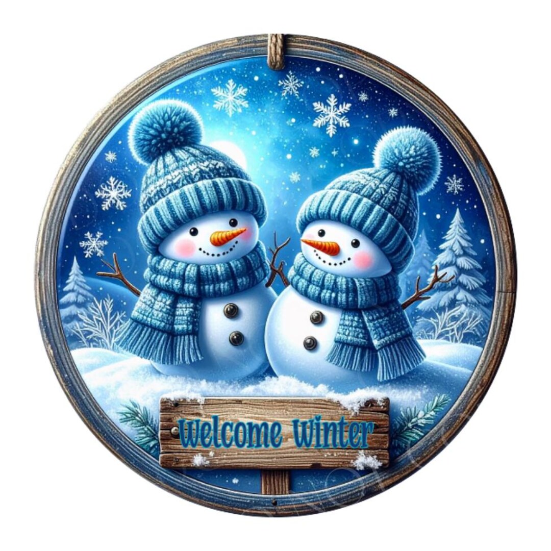 Welcome Winter Snowman Wreath Sign, Round Metal Sign for Wreaths ...