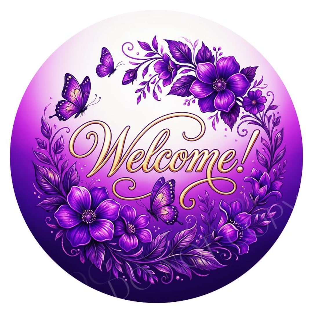 Welcome Purple Butterfly Wreath Sign, Round Metal Sign for Wreaths ...