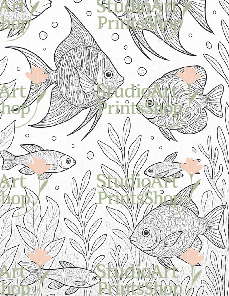 Ocean Fish Coloring Pages for Adults – Underwater Printable Bundle | 6 ...