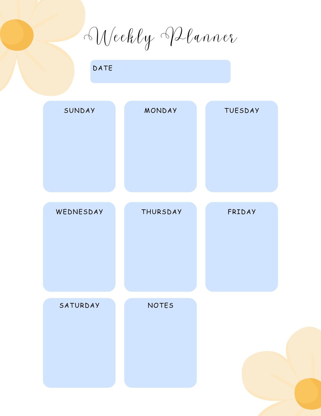 Weekly Planner Printable, Yellow Blue Floral Planner, Undated Weekly ...