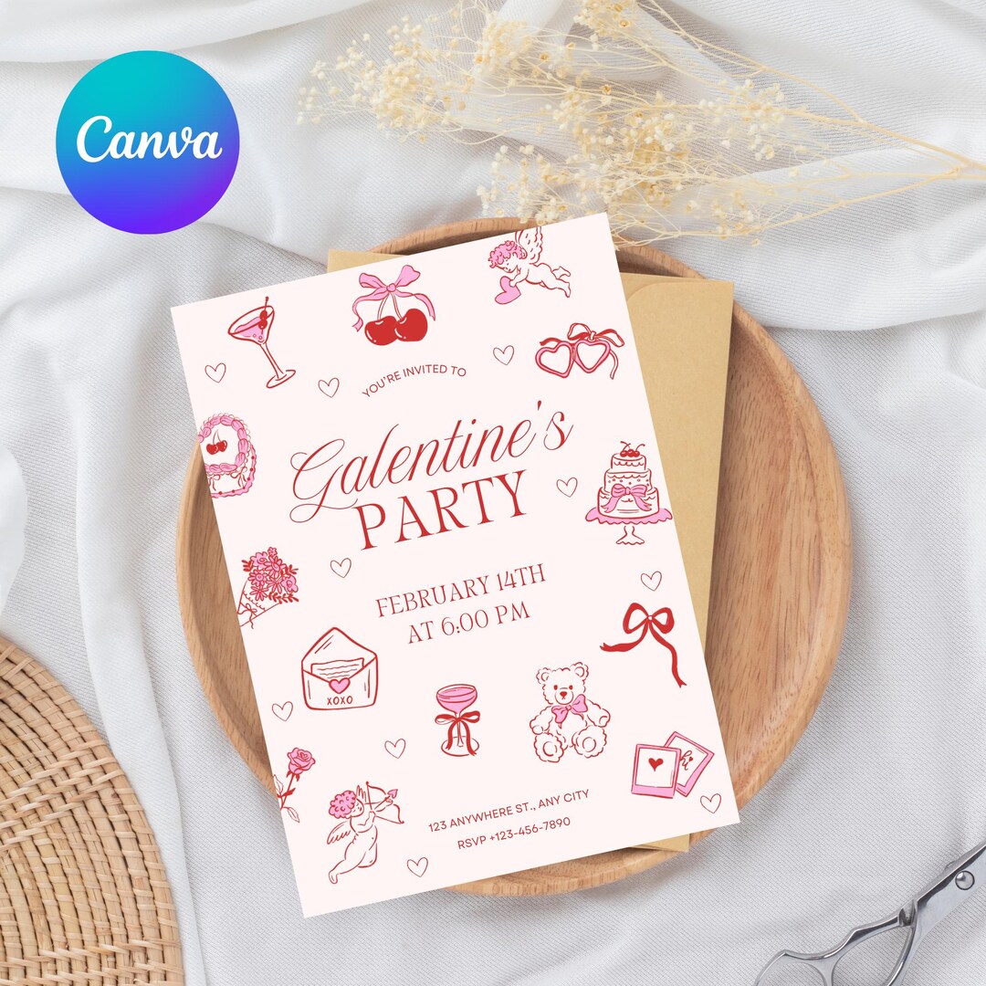 Editable Doodle Galentine's Day Invitation, Galentine's Girls Night ...
