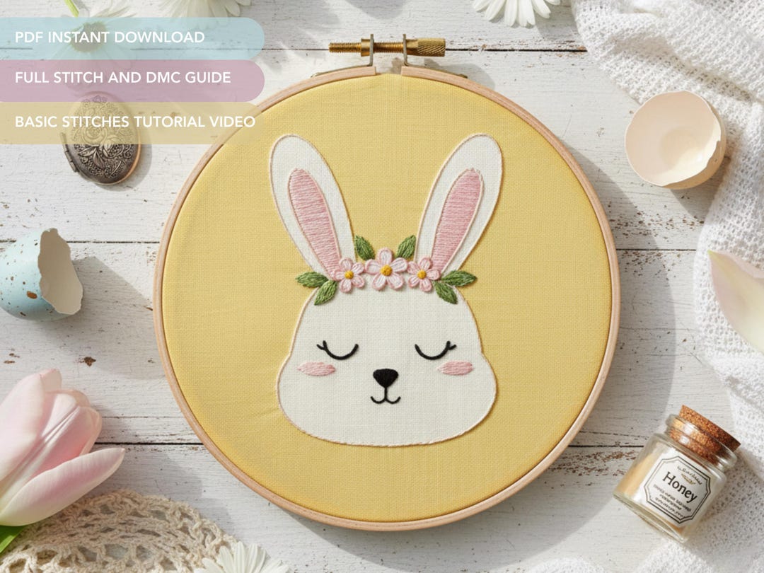 Bunny Embroidery Pattern PDF | Easter Rabbit Spring Hand Embroidery ...