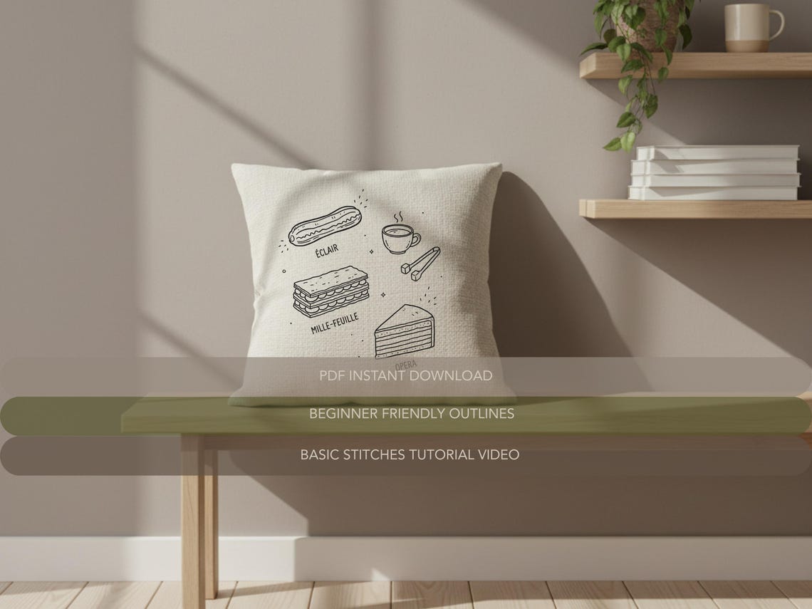 French Pastry Embroidery Pattern (no Stitch Guide) | Éclair Mille ...