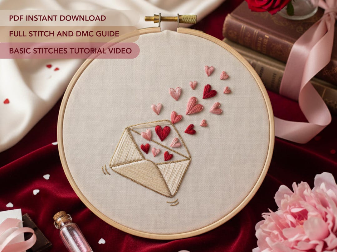 Love Letter Envelope Embroidery Pattern, Valentine Hand Embroidery ...