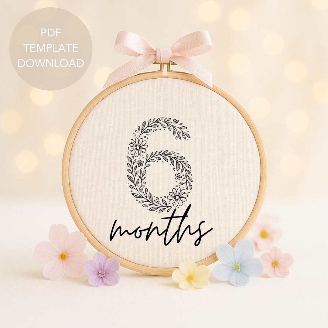 Floral Number 6 Hand Embroidery Pattern: Baby Milestone Hoop Art (NO ...