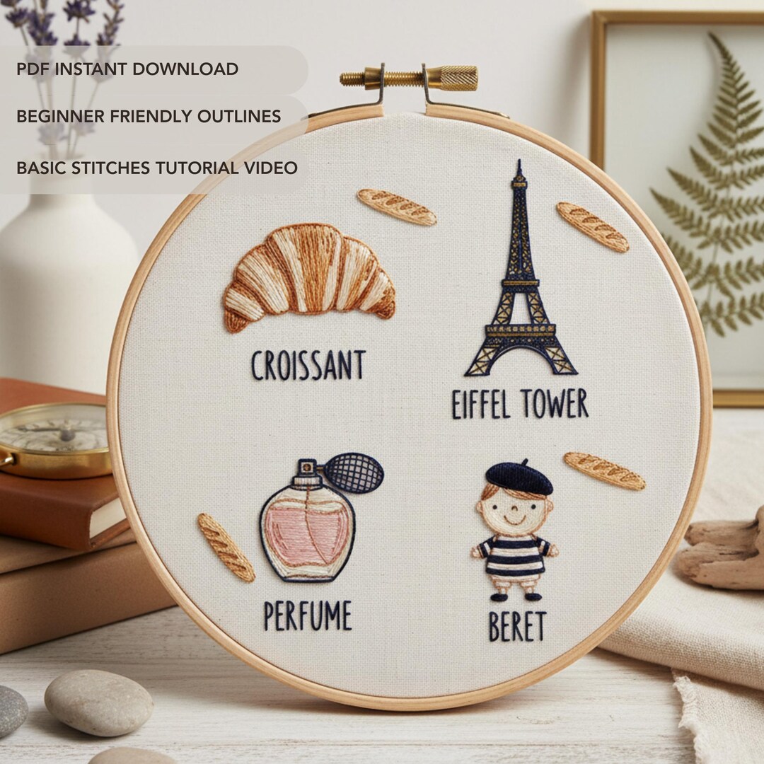 Beginner Paris Embroidery Pattern (NO STITCH GUIDE) | Eiffel Tower ...