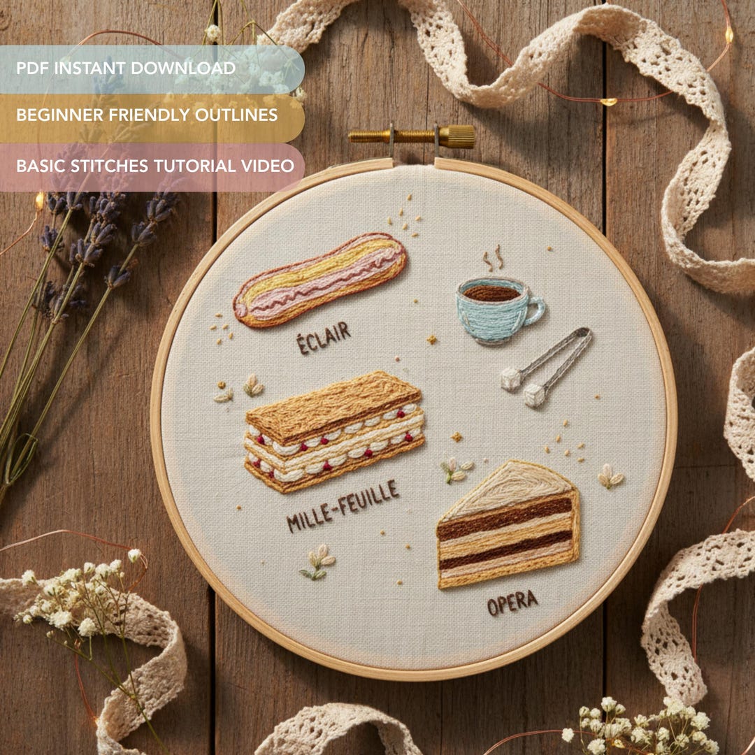 French Pastry Embroidery Pattern (no Stitch Guide) | Éclair Mille ...