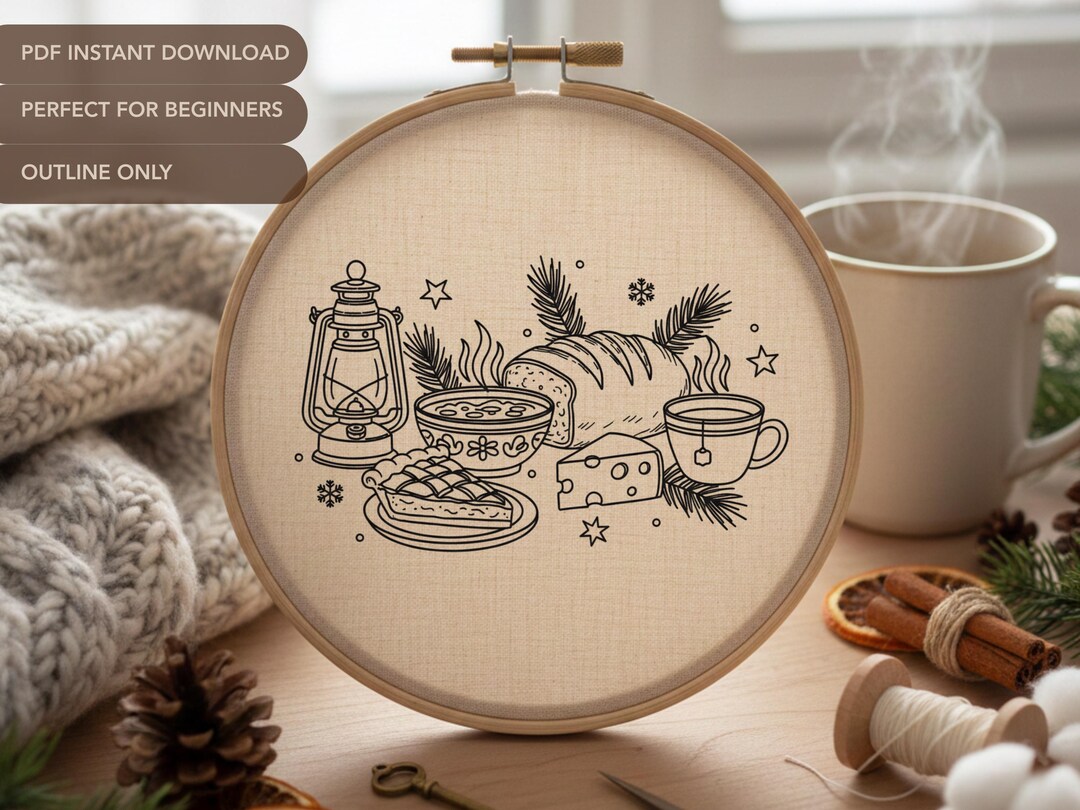 Cozy Food Hand Embroidery Pattern (NO STITCH GUIDE) | Beginner Friendly ...
