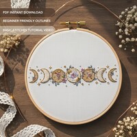 Moon Phases Embroidery Pattern Download, Celestial Floral Embroidery ...