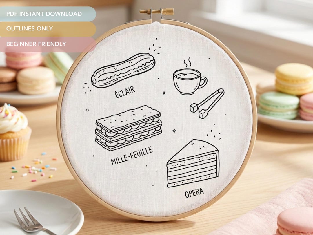 French Pastry Embroidery Pattern (no Stitch Guide) | Éclair Mille ...