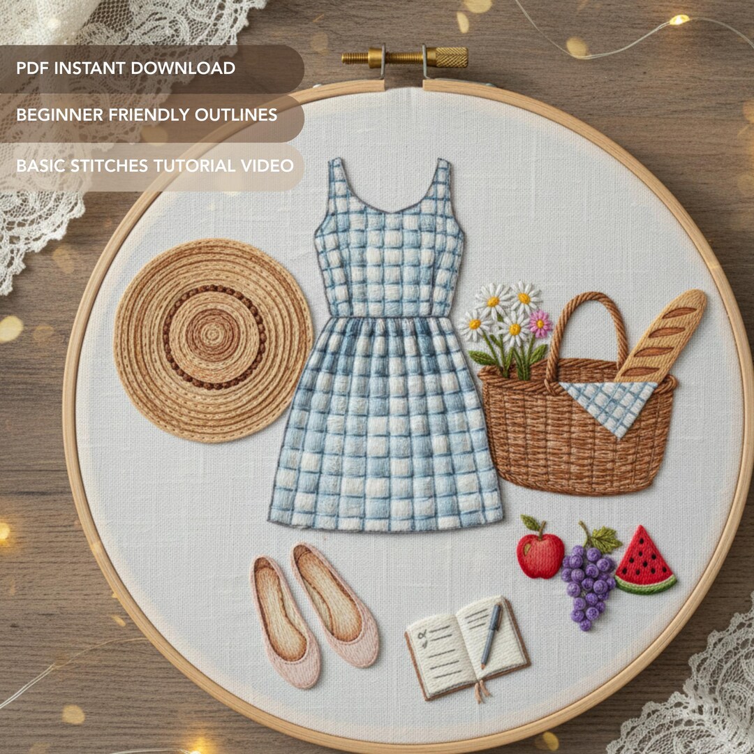 Patrón de bordado en PDF para atuendo de picnic / Diseño de bordado a ...