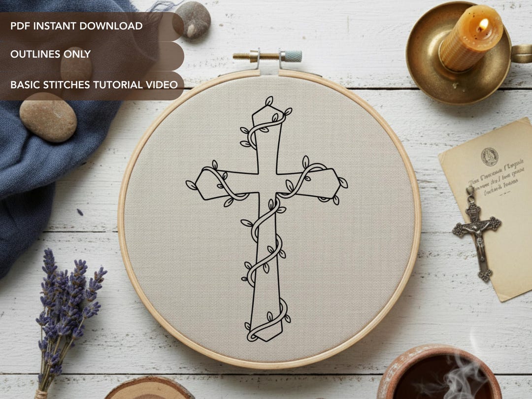 Botanical Cross Embroidery Pattern PDF | Christianity Hand Embroidery ...