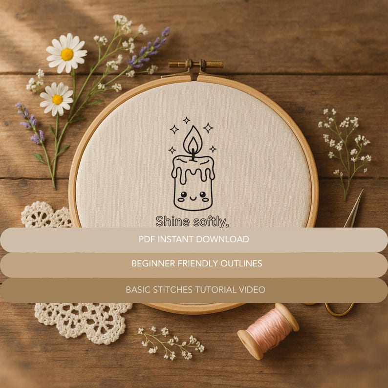 Candle Embroidery Pattern, Quote Self Care Hand Embroidery Template - Etsy