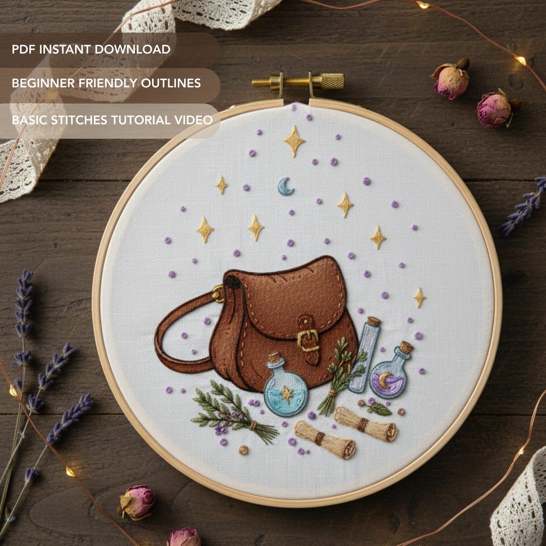 Magical Satchel Embroidery Pattern PDF | Potion Bottles Witchy Hand ...