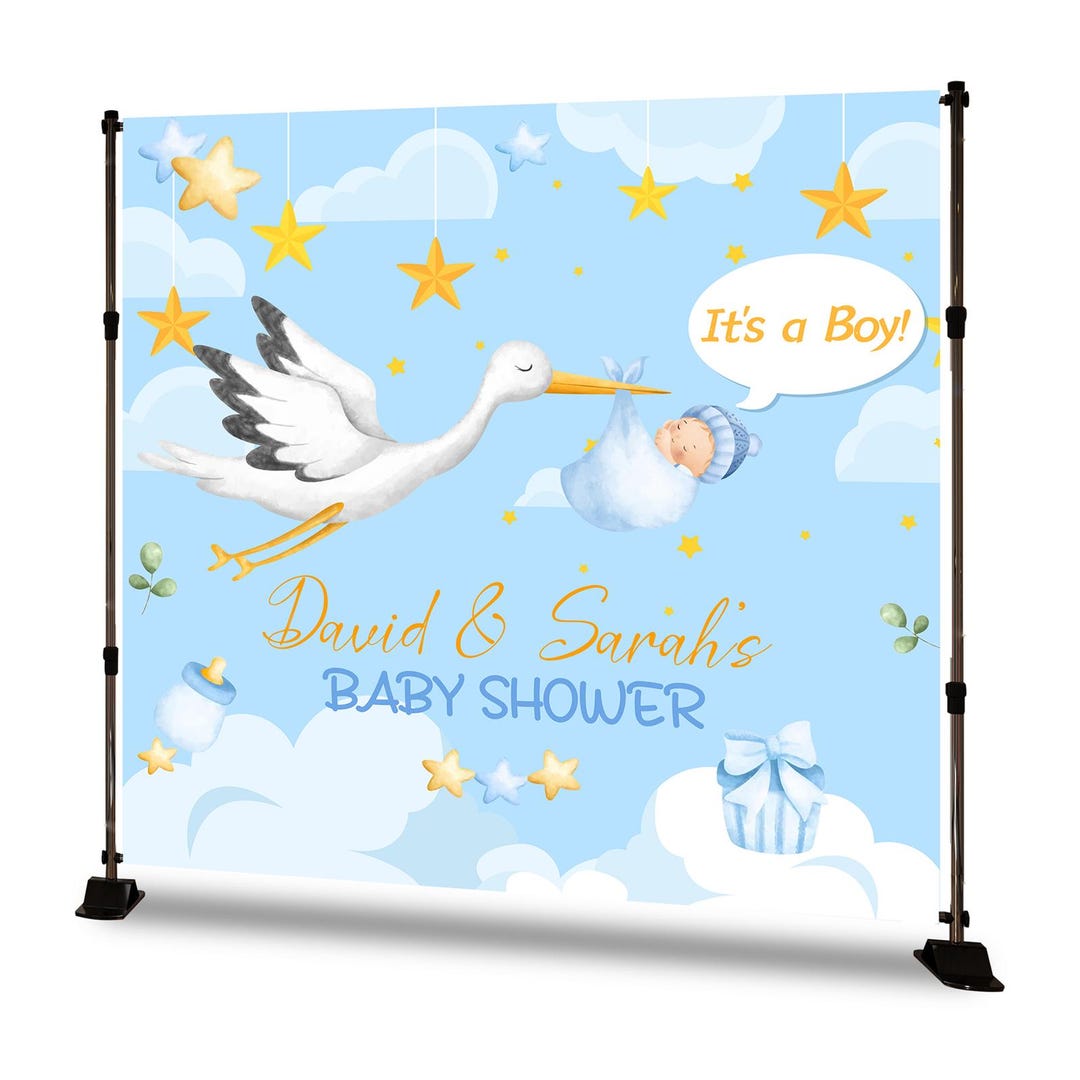 Blue Stork Baby Shower Backdrop: Custom Name, Stars Theme - Etsy