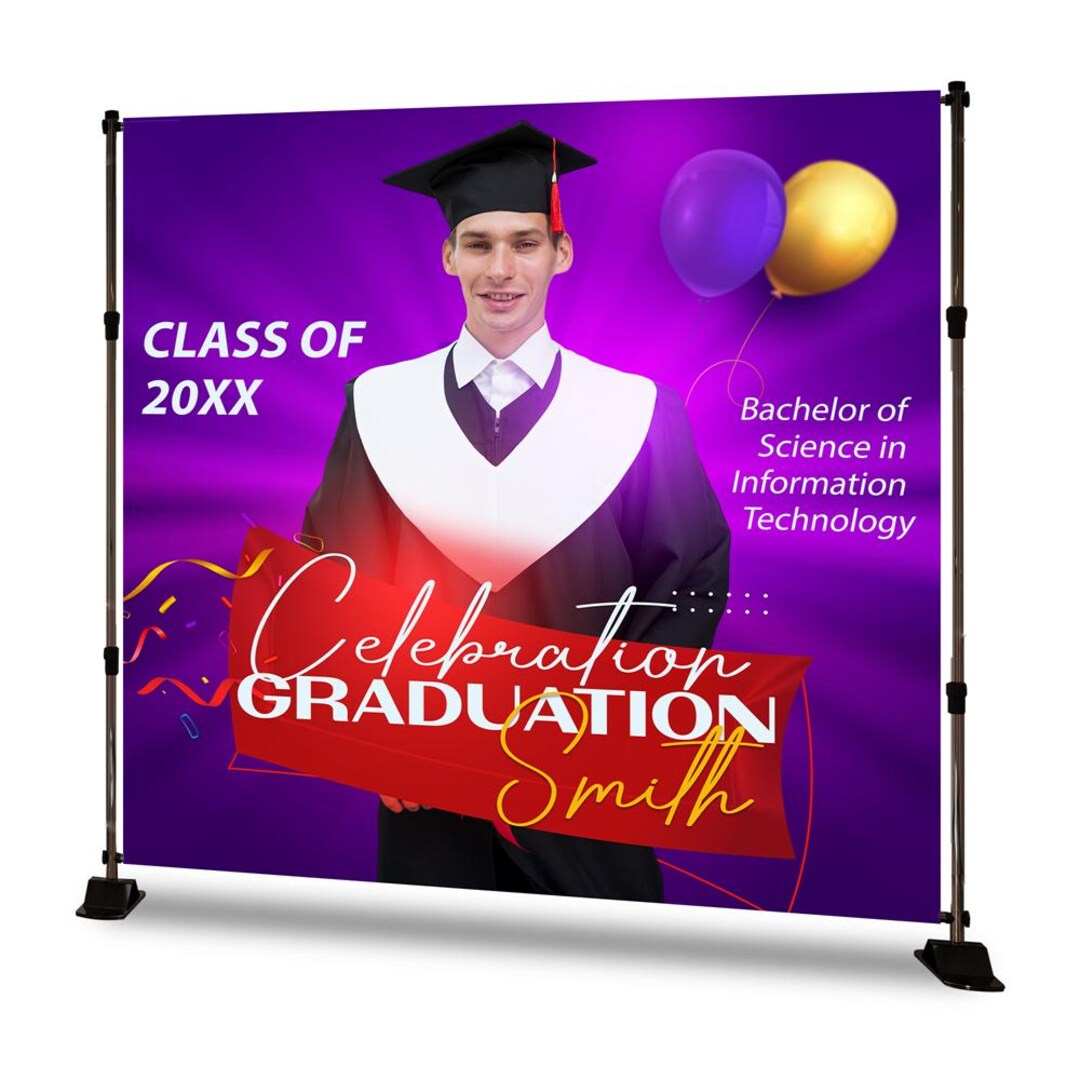 Purple Graduation Party Backdrop – Bachelor Degree Celebration Banner ...